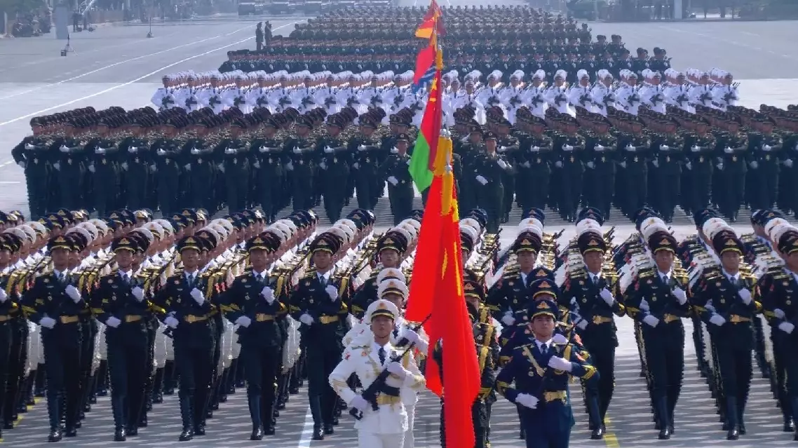Foot formations featuring PLA's new military structure pass through ...