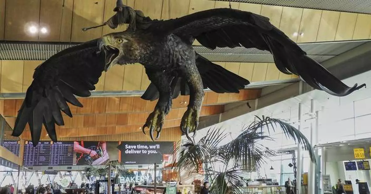A giant sculpture of Gandalf riding an eagle departs Wellington airport ...