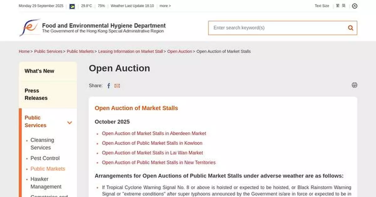 Open Auctions for 198 Public Market Stalls to Begin in October, FEHD ...