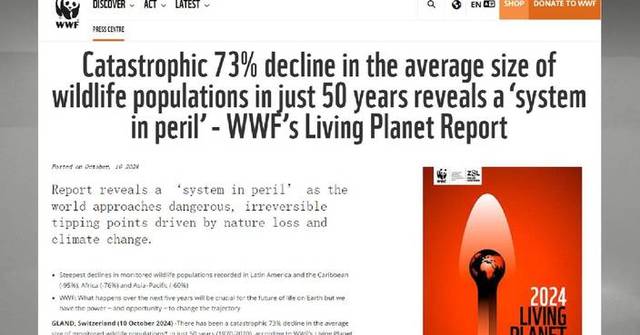 Wildlife population plummets 73 percent in 50 years: WWF report