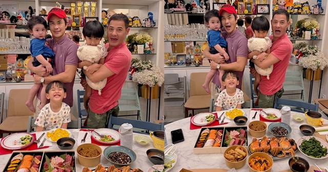 鄭嘉穎一家五口為黃智賢慶生 3個囝囝表情多多超得意
